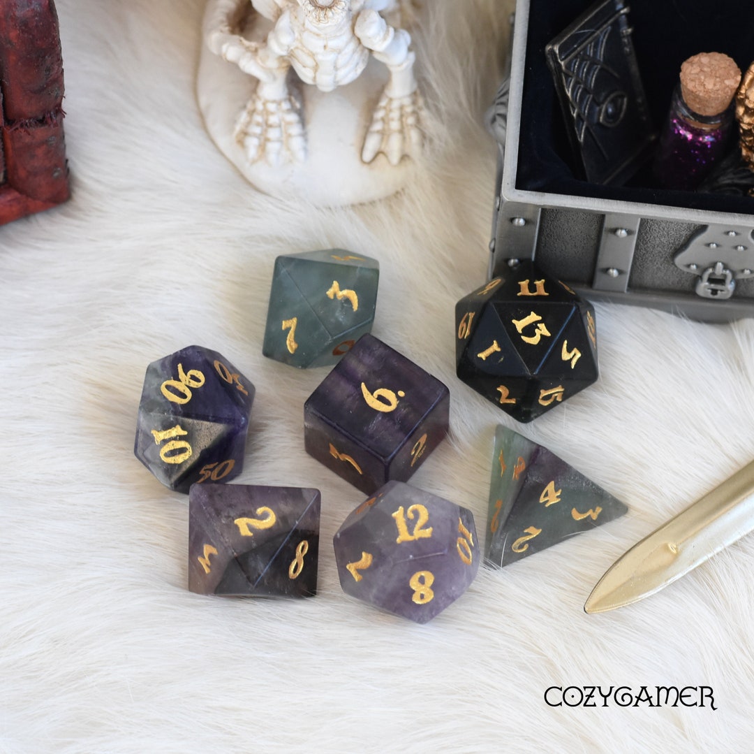 Purple Fluorite Gemstone Dnd 7pc Dice Set, Polyhedral Dice, D&D Dice ...