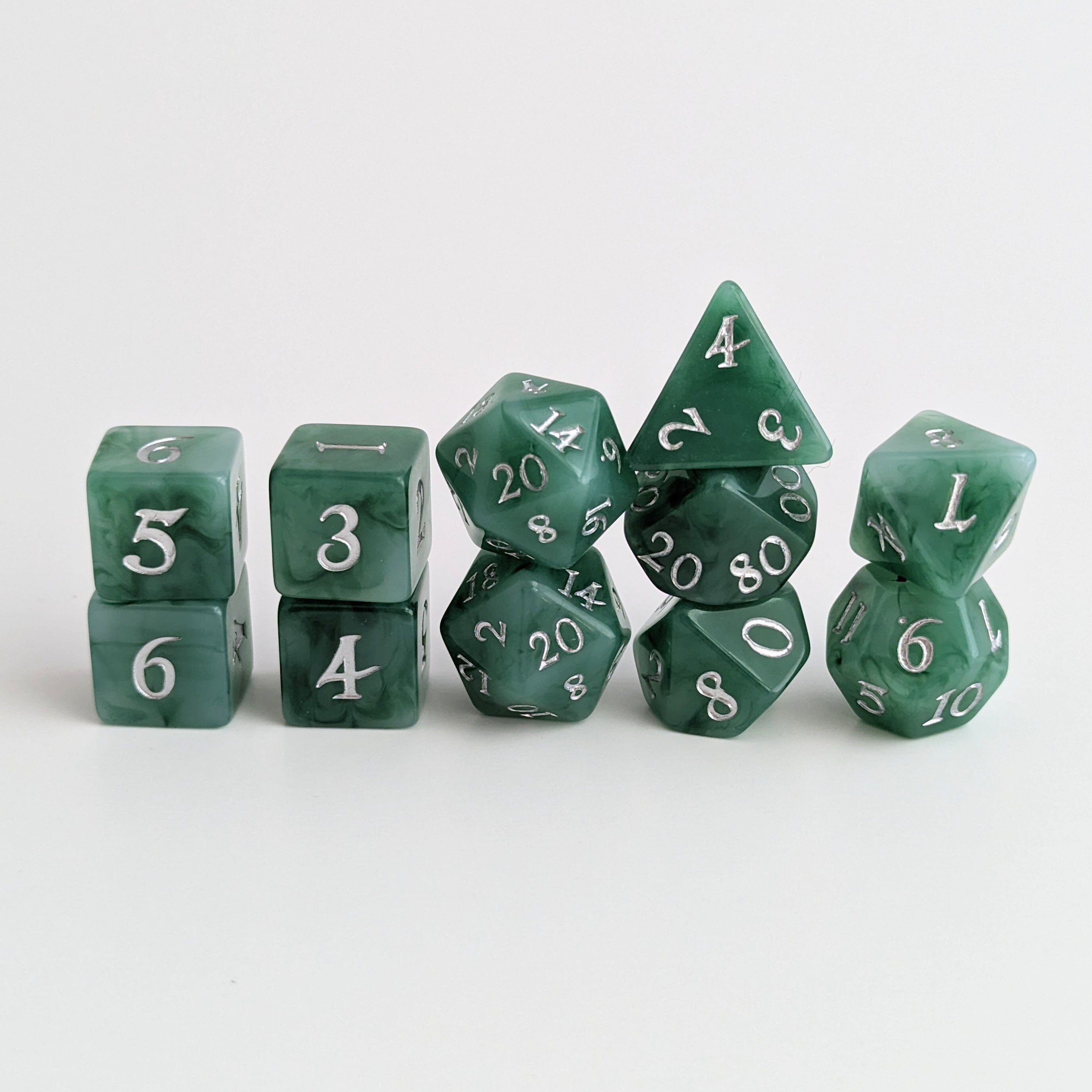 Jade Forest Dice Set: 11-piece Green & White Resin Dnd Dice - Etsy