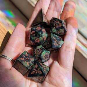 Acorn and Oak Jasper Gemstone Dnd Dice Set, Polyhedral Dice, D&D Dice ...