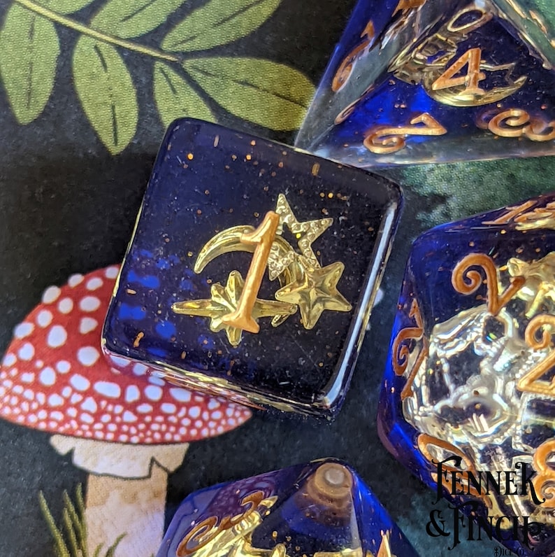 Moon and Stars Dice Set TTRPG Polyhedral Dice D&D Dice - Etsy