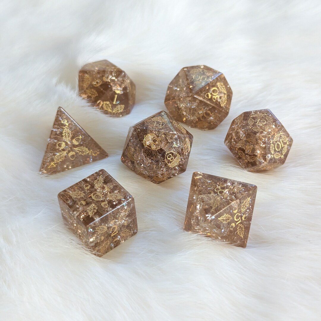 Acorn and Oak Lightning Glass Dnd Dice Set, Polyhedral Dice, D&D Dice ...