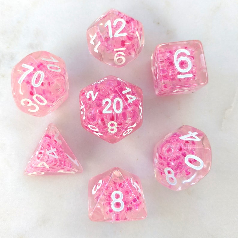 Pink Bead Dnd Dice Set, Polyhedral Dice, D&D Dice, Dungeons and Dragons ...