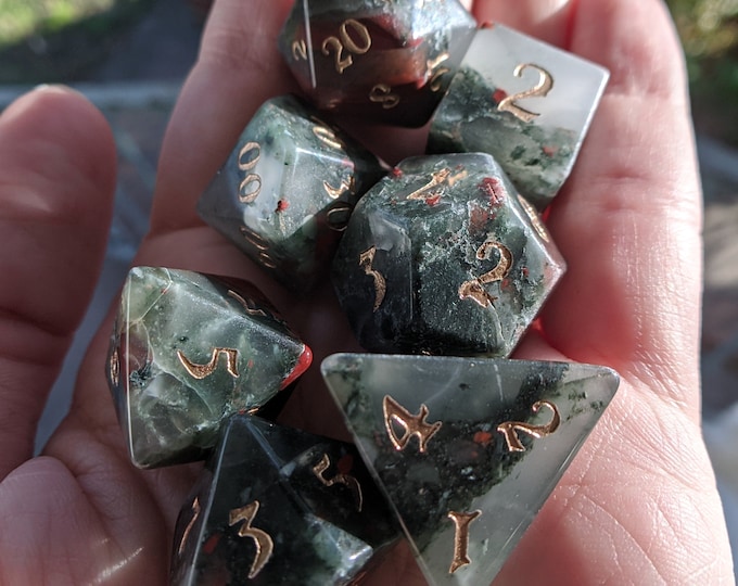 Bloodstone Gemstone Dnd Dice Set, Polyhedral Dice, D&D Dice, Dungeons and Dragons, Table Top ...