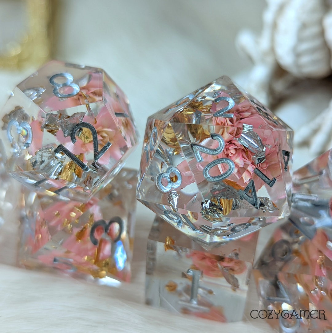 Pink Flower Dnd 7pc Dice Set Polyhedral Dice D&D Dice - Etsy
