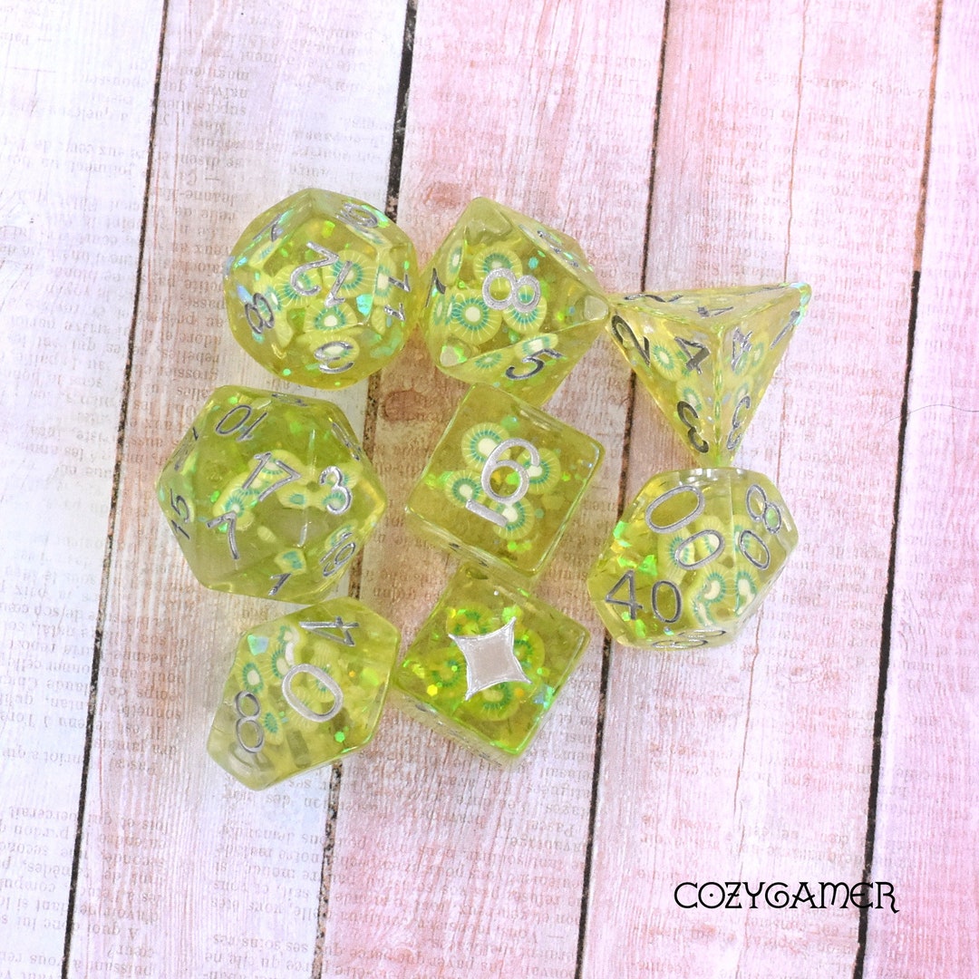 Dnd Dice Set - Kiwi Glitter Resin 8pc Polyhedral Dice, Custom Cat ...