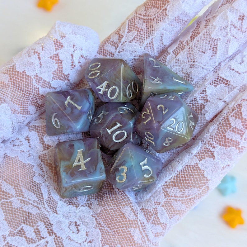 Mystic Riptide 7 Piece Dice Set: Teal Indigo Marbled Resin Dnd Dice - Etsy