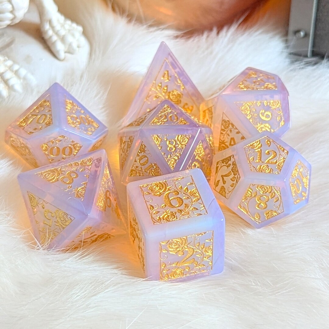 Pink Opalite Rose Vine Gemstone Dice Set, D&D Dice, Dungeons and ...