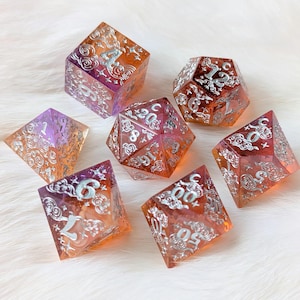 Sharp Edge Resin Dnd Dice 8 Piece Set: Dreamy Sunset Bloom Glitter ...