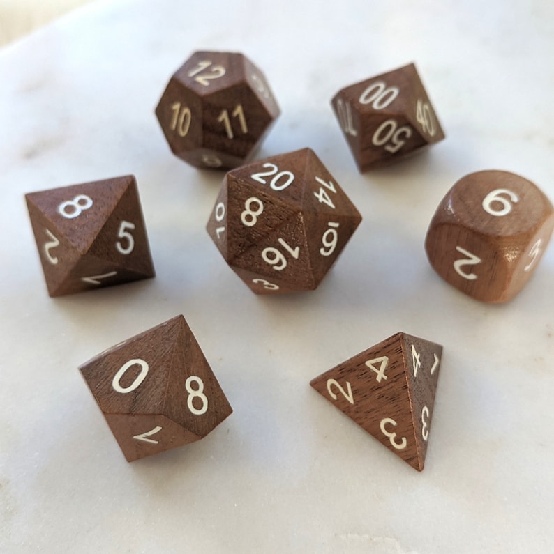 Black Walnut Wood Dnd Dice Set - 7 Piece Polyhedral - Original Design ...