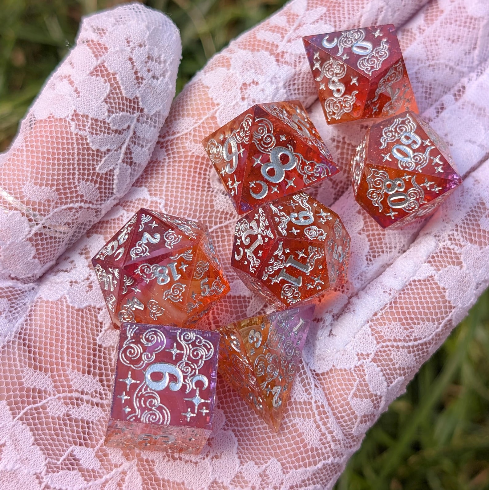 Sharp Edge Resin Dnd Dice Set: Sunset Bloom Glitter Cloud Design - Etsy