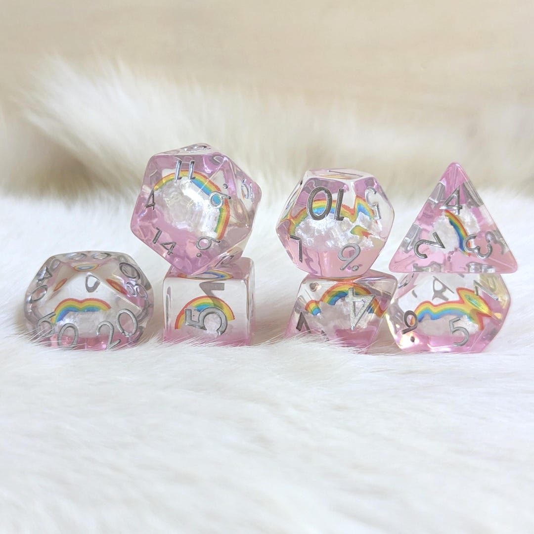 Rainbow Cloud Dice Set - 7pc Polyhedral Dnd Dice, Clear Resin ...