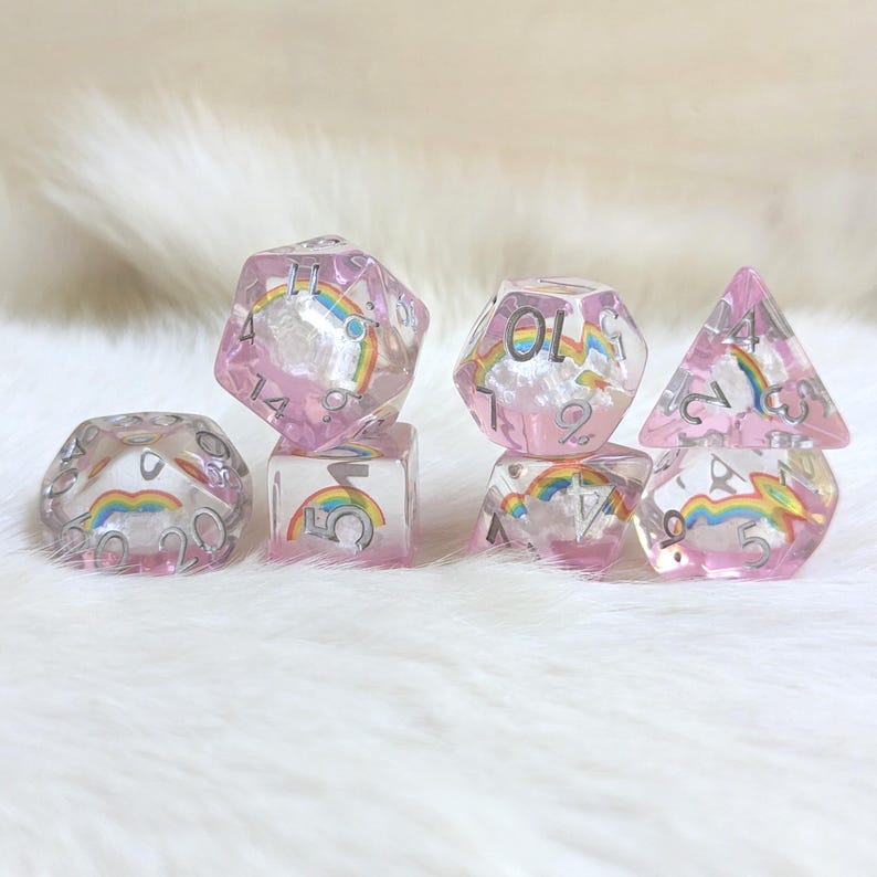 Rainbow Cloud Dice Set - 7pc Polyhedral Dnd Dice, Clear Resin ...