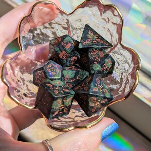 Acorn and Oak Jasper Gemstone Dnd Dice Set, Polyhedral Dice, D&D Dice ...