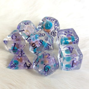 Purple and Blue Flower Dnd Dice Set, Polyhedral Dice, D&D Dice ...