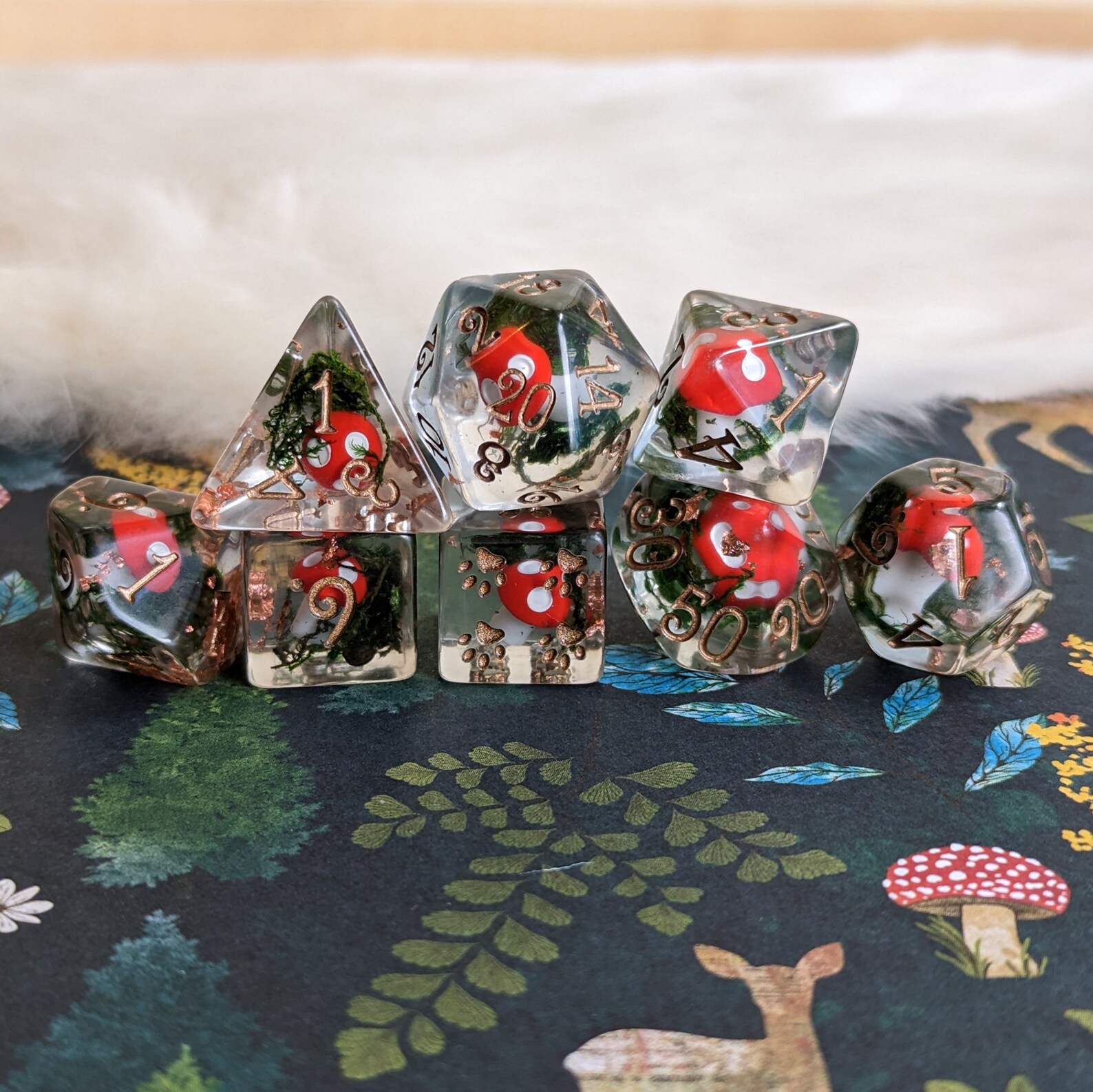 Amanita Mushrooms and Moss 8 Piece Dice Set. Dungeons and Dragons, D&D ...