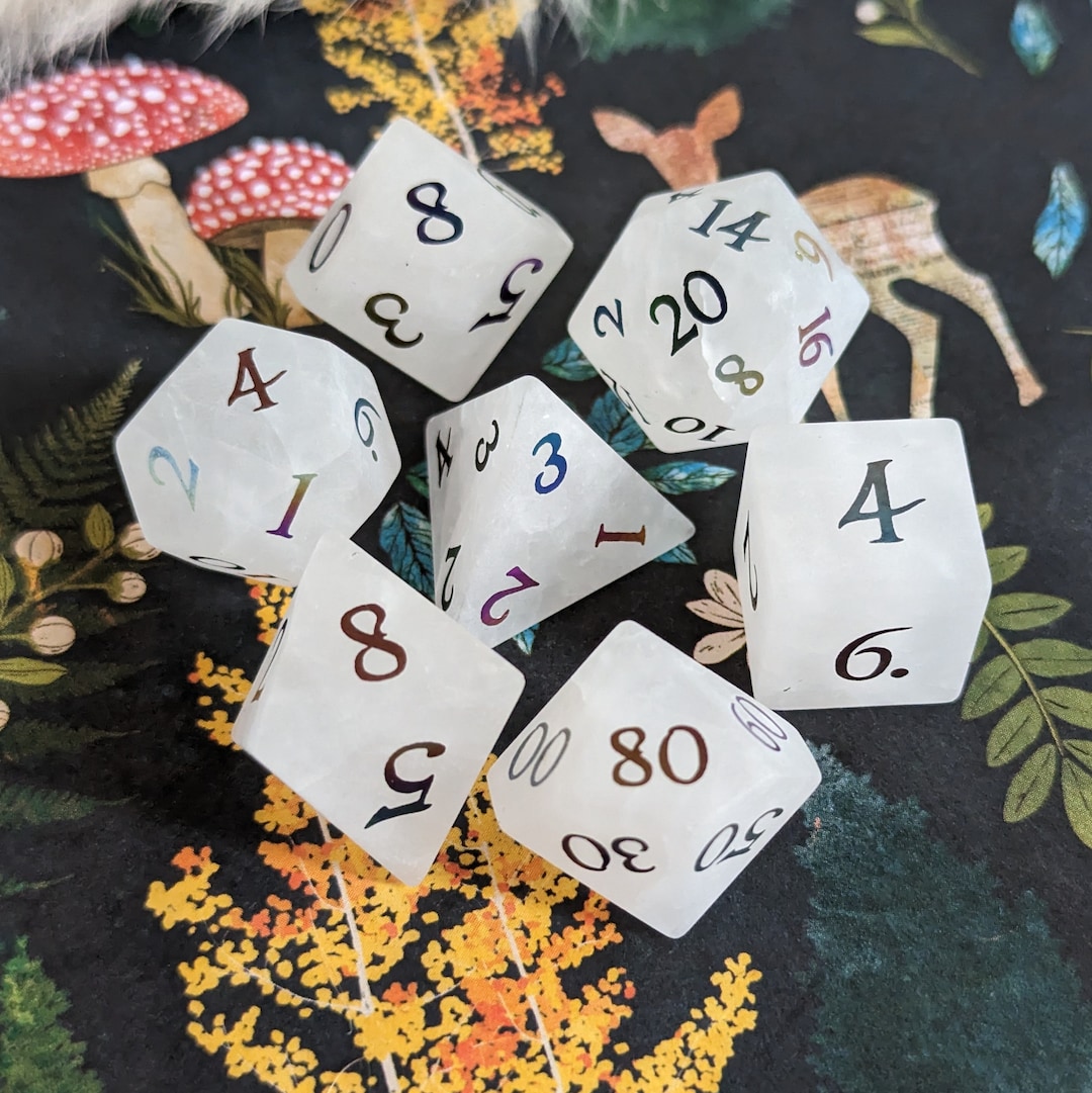 Frosted Quartz Gemstone Dnd Dice Set, Polyhedral Dice, D&D Dice ...