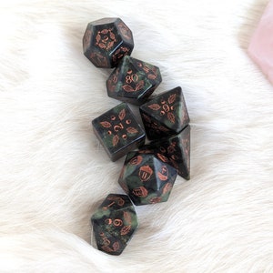 Acorn and Oak Jasper Gemstone Dnd Dice Set, Polyhedral Dice, D&D Dice ...