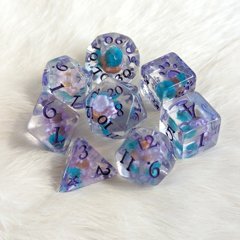 Purple and Blue Flower Dnd Dice Set Polyhedral Dice D&D - Etsy
