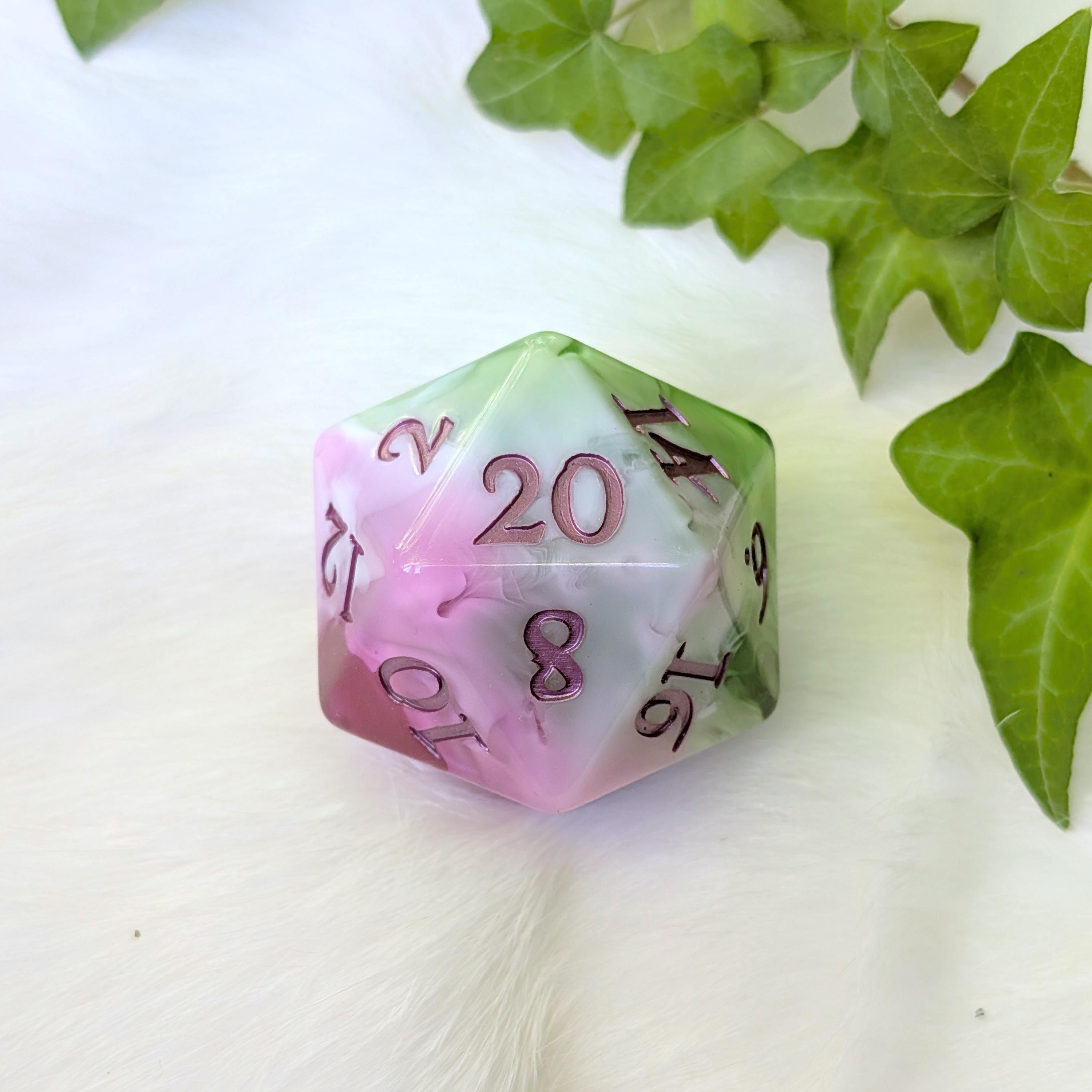 Large D20 Bardic Inspiration Pink Green and White Polyhedral Die for ...