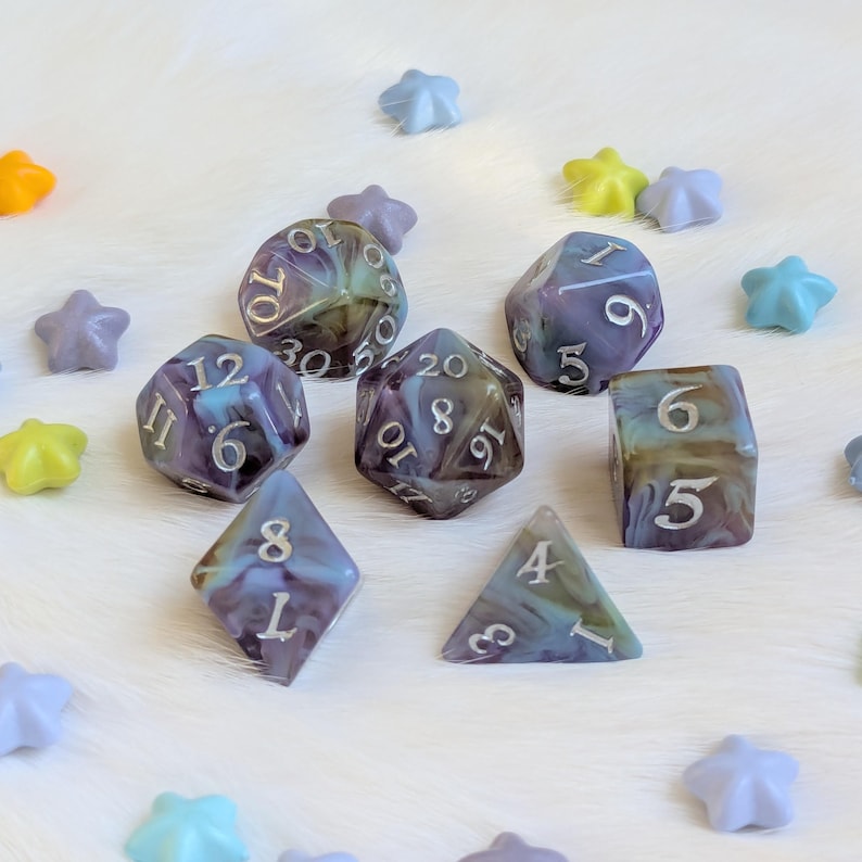 Mystic Riptide 7 Piece Dice Set: Teal Indigo Marbled Resin Dnd Dice - Etsy