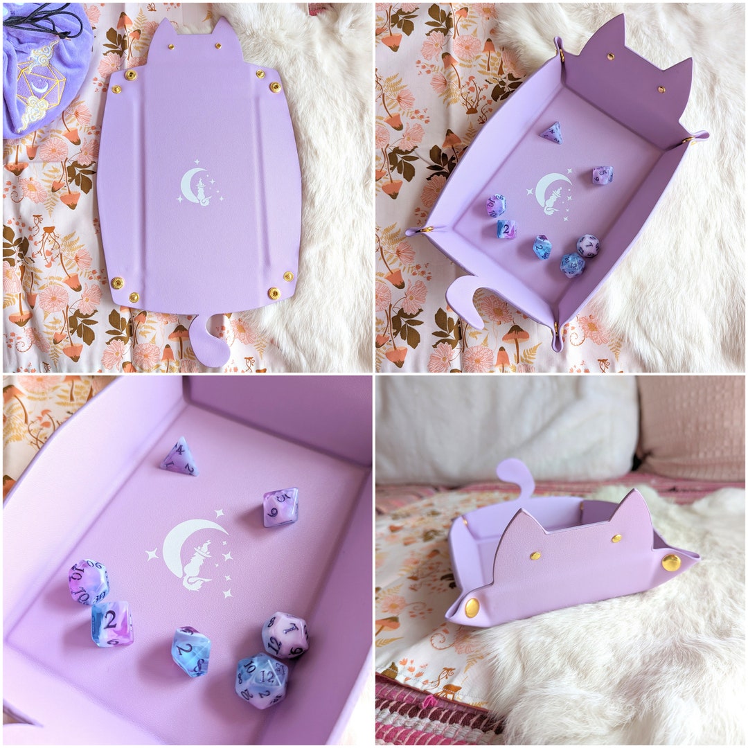 Lilac Cat Dice Tray. Cat Shaped Dice Tray. Folding Dice Tray, Dnd Dice ...