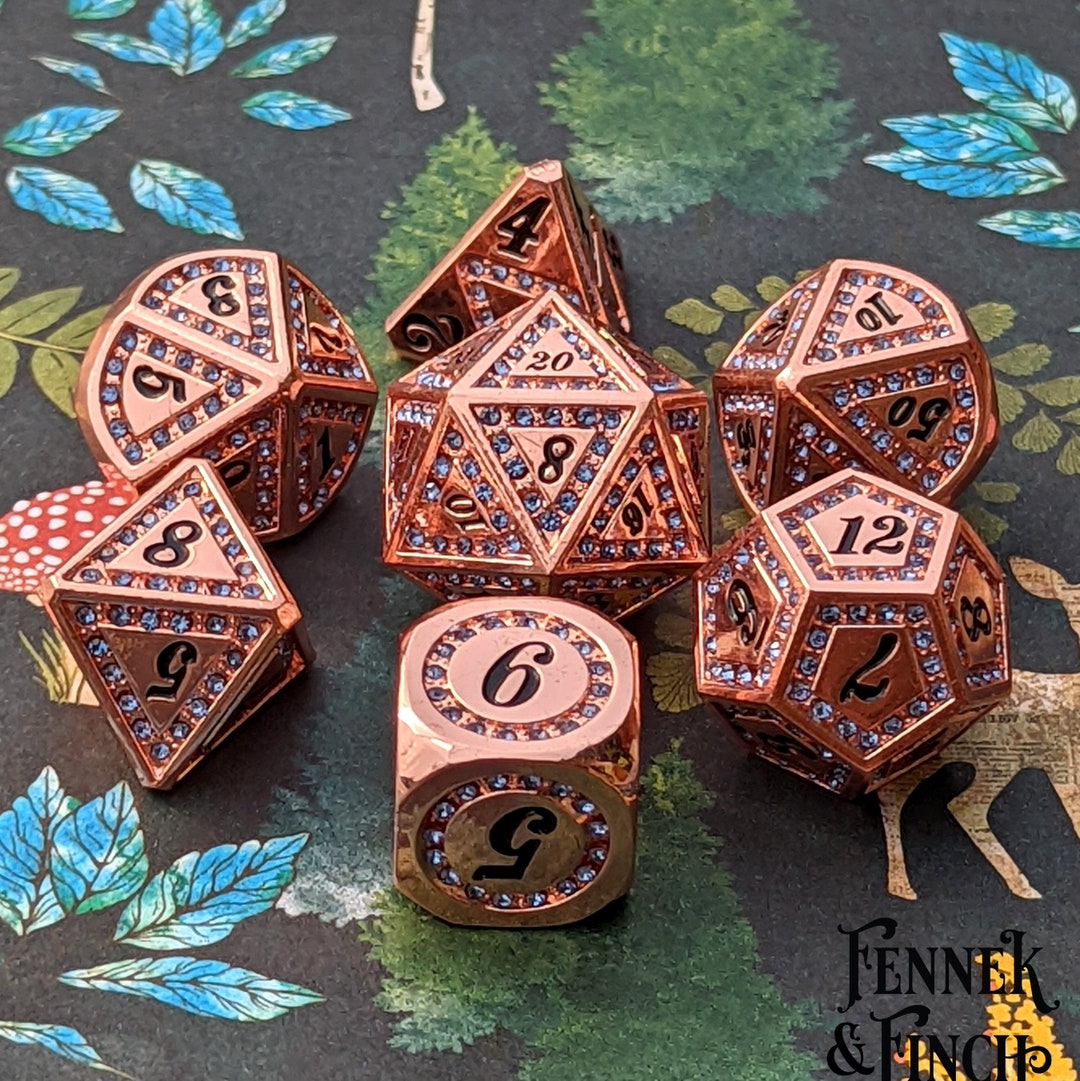 Sapphires and Copper Dnd 7pc Dice Set, Blue Rhinestones on Copper ...