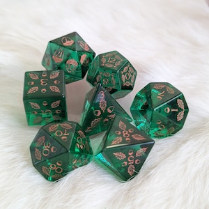 Acorn and Oak Green Glass Dnd Dice Set, Polyhedral Dice, D&D Dice ...