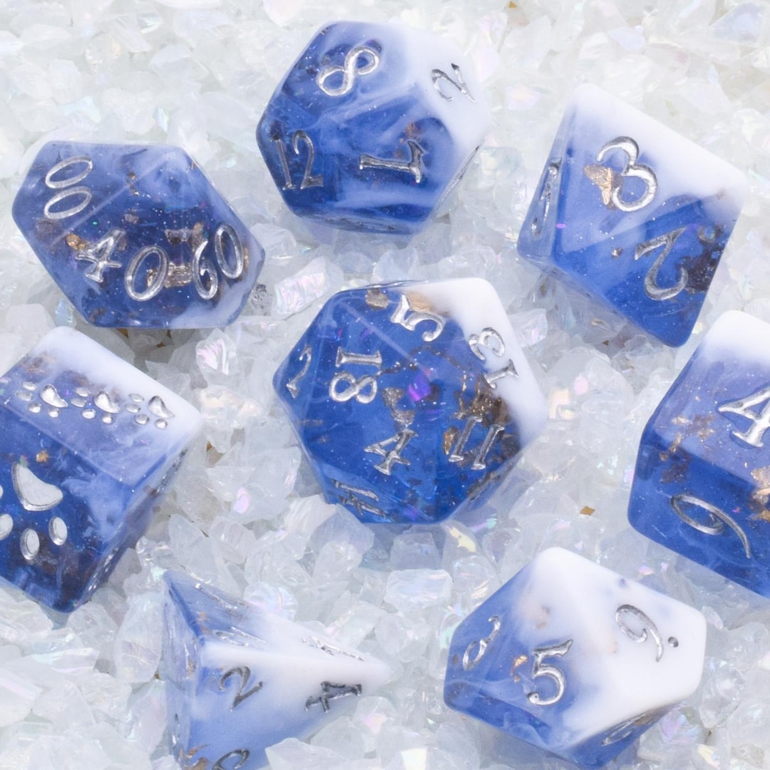 Snow Peak Layered 8 Piece Dice Set - Polyhedral, Periwinkle and White ...