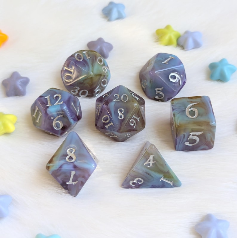 Mystic Riptide 7 Piece Dice Set: Teal Indigo Marbled Resin Dnd Dice - Etsy