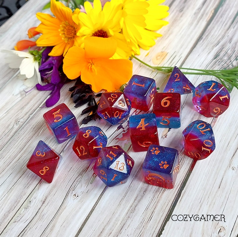 Tiefling Dice Set: 12-piece Resin Dnd Dice With Paw D6 - Etsy