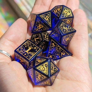 Dreamy Indigo Glass Dnd Dice Set, Polyhedral D&D Dice, Dungeons and ...