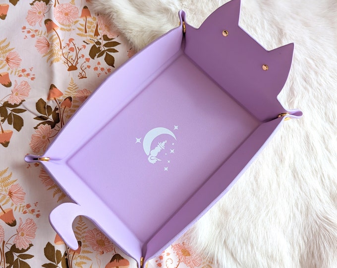 Lilac Cat Dice Tray. Cat Shaped Dice Tray. Folding Dice Tray, Dnd Dice ...