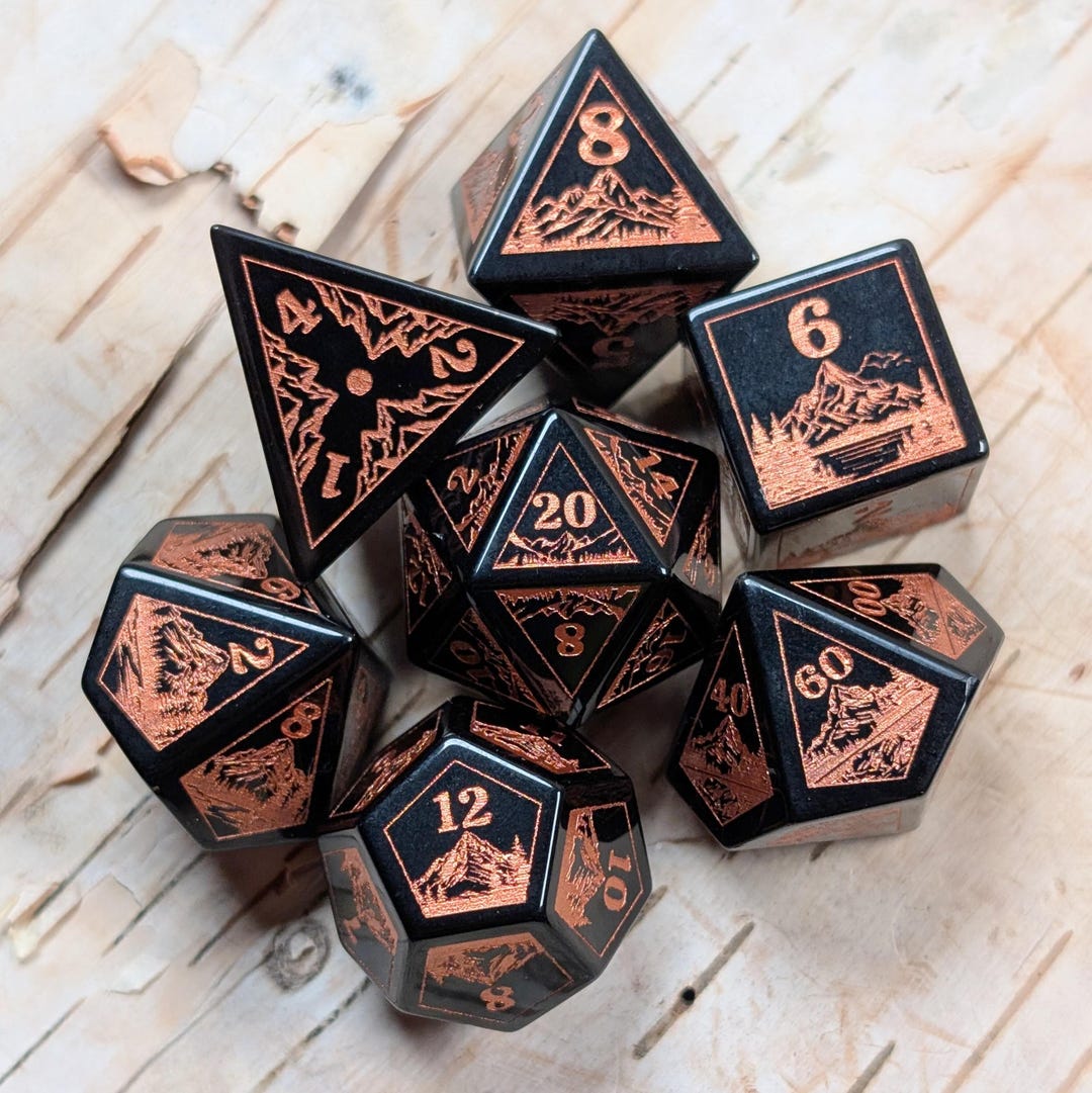Everwild Obsidian Gemstone Dice Set: Forest & Mountain Etched Dnd Dice ...