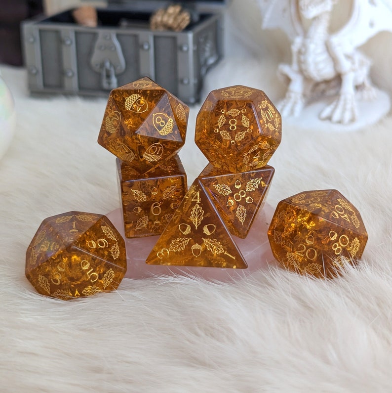 Acorn and Oak Lightning Glass Dnd Dice Set Polyhedral Dice - Etsy