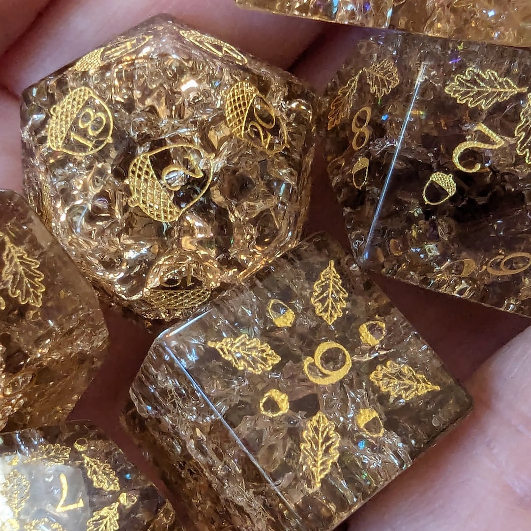 Etched Acorn & Oak Glass Dice Set: Nature-themed Dnd Dice - Etsy