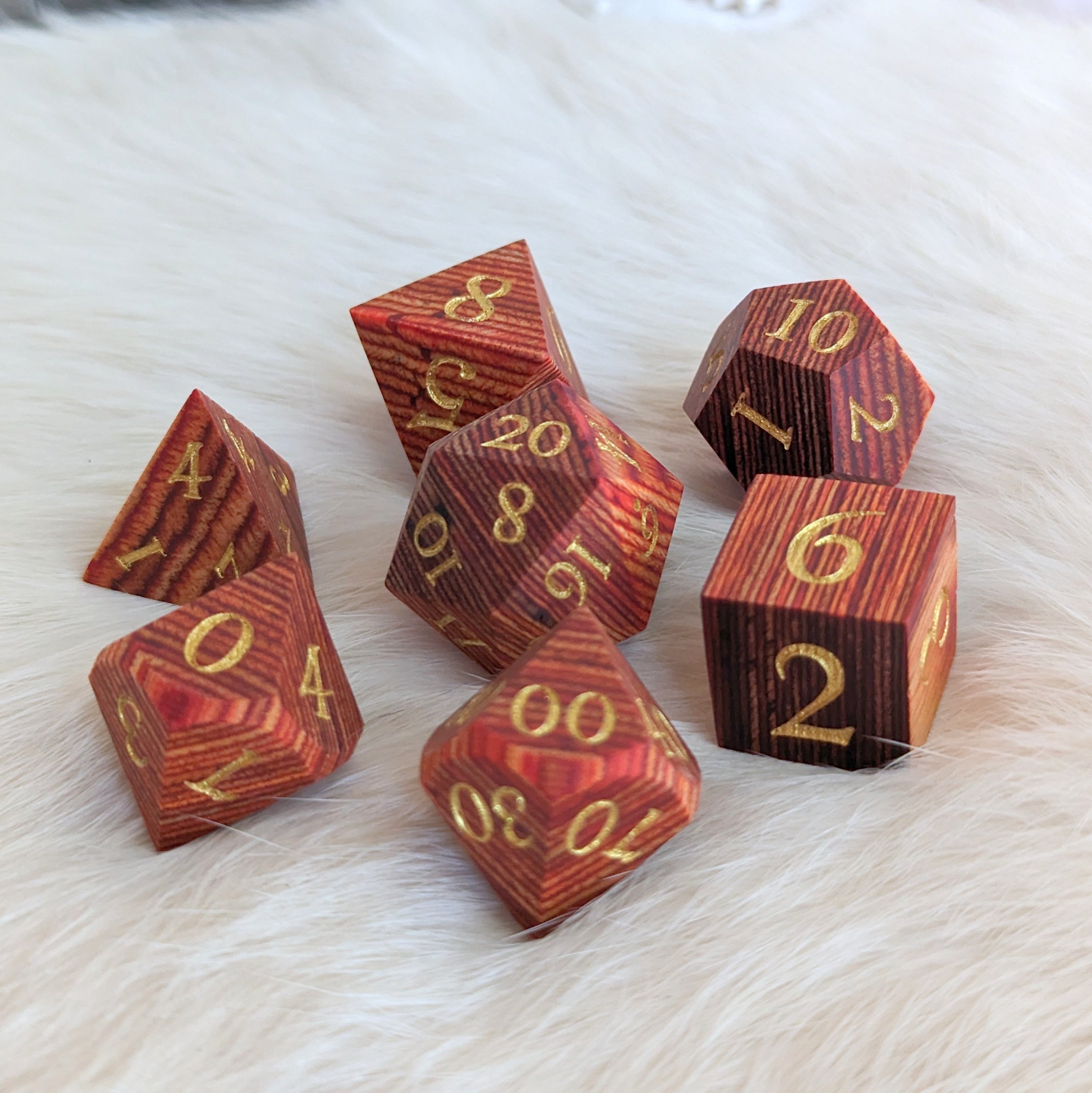 Red and Brown Stripe Wood Dnd Dice Set Polyhedral Dice D&D - Etsy