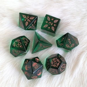 Acorn and Oak Green Glass Dnd Dice Set, Polyhedral Dice, D&D Dice ...