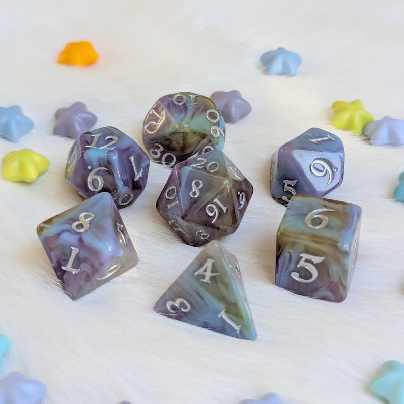 Mystic Riptide 7 Piece Dice Set: Teal Indigo Marbled Resin Dnd Dice - Etsy