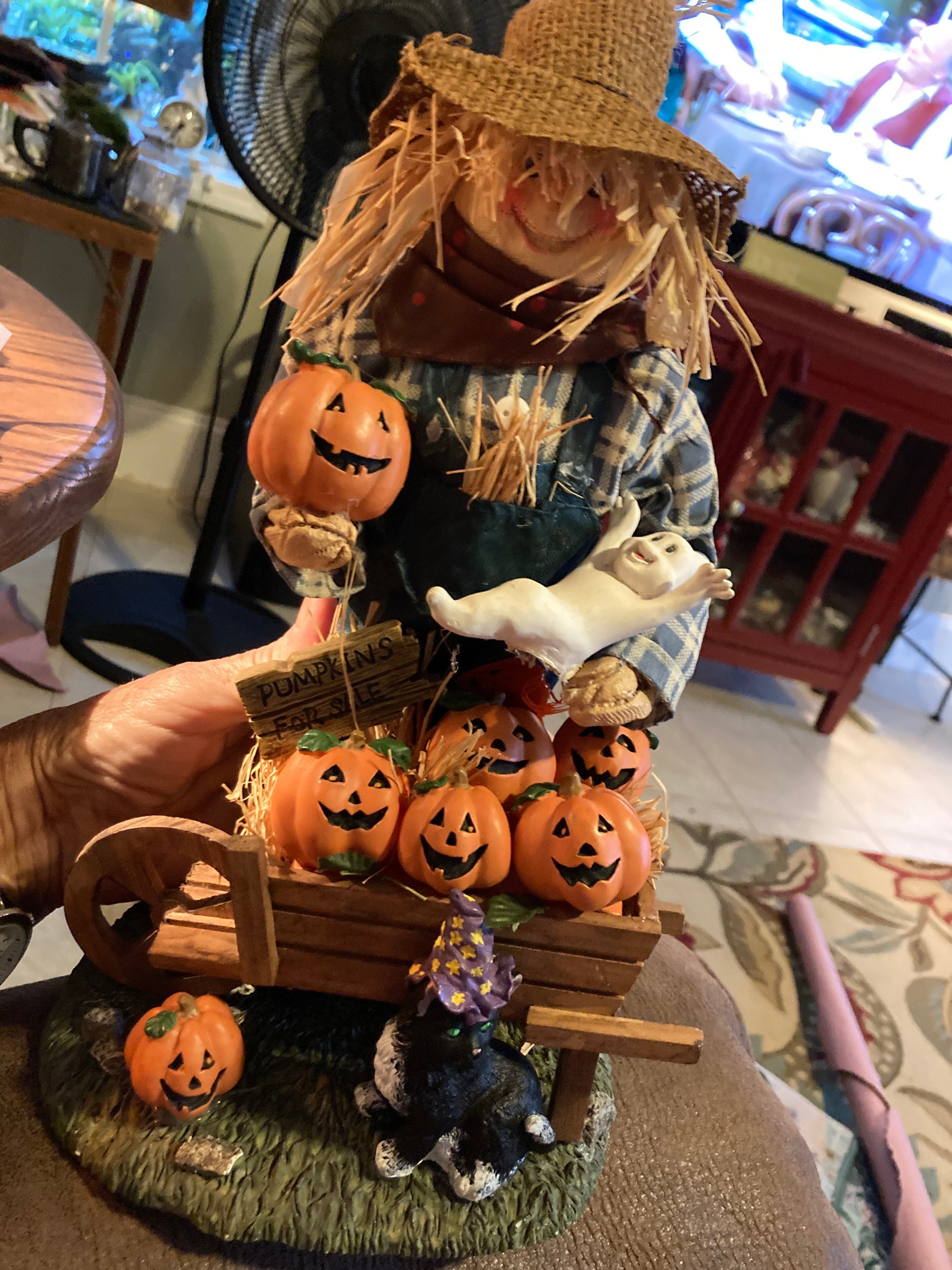 Scarecrow with ghostpumpkins in a wheelbarrowghosts and | Etsy