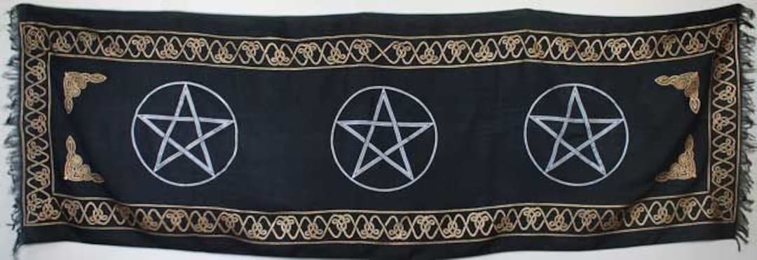 21 X 72" Table Runner Style Black Altar Cloth With 3 Pentagrams - Etsy