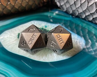 D&D CRIT/SHIT Single D20 Die Ancient Copper Metal 25mm and Bag One ...