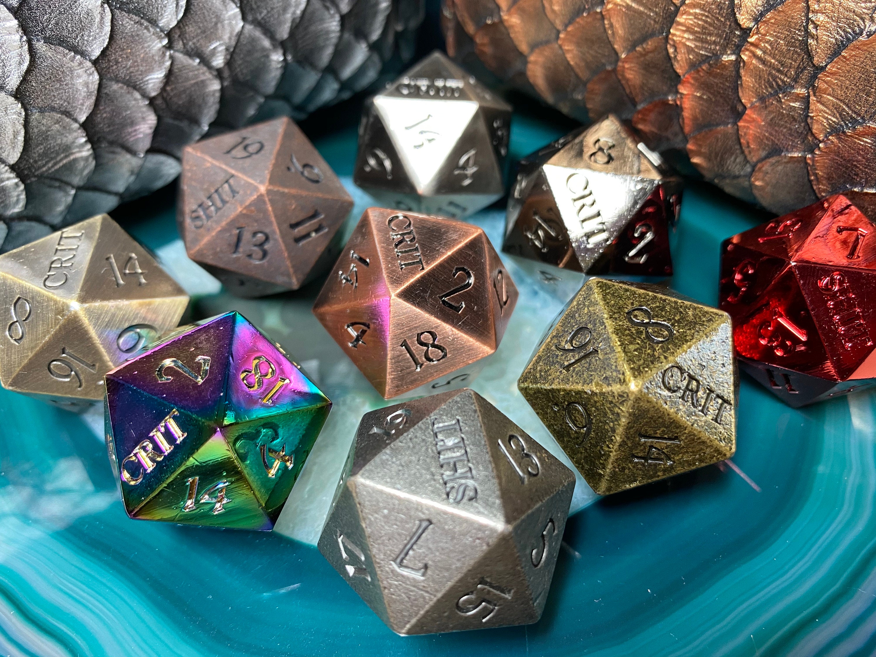 D&D CRIT/SHIT Single d20 Die Ancient Gold Metal 25mm and Bag | Etsy