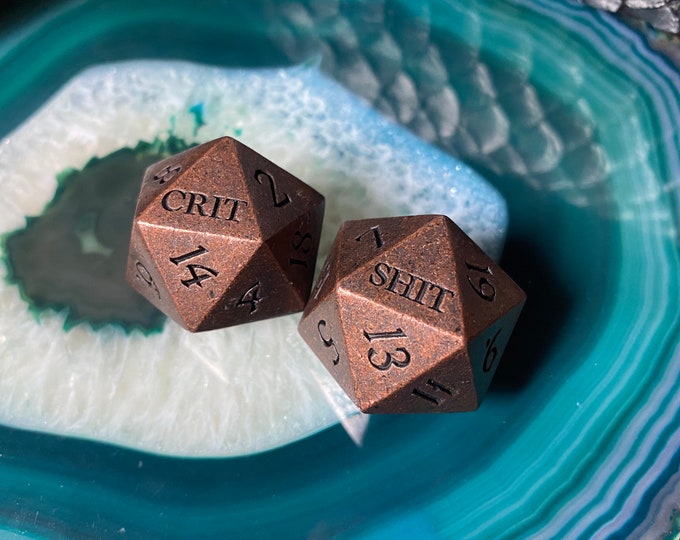 D&D CRIT/SHIT Single D20 Die Ancient Copper Metal 25mm and Bag - One ...