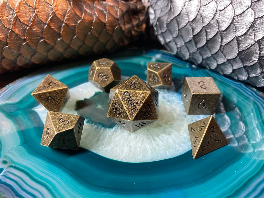 D&D CRIT/SHIT Set Ancient Gold Metal Dice and Bag 25mm D20 Dnd RPG Role ...