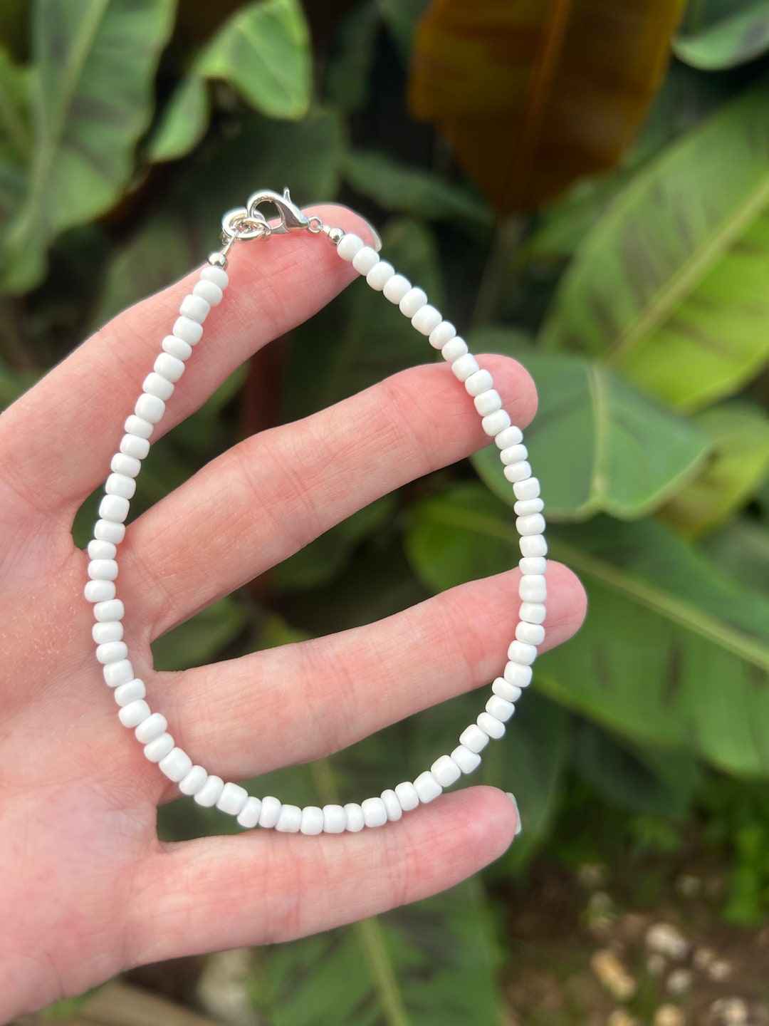 White Beaded Seed Bead Anklet - White Ankle Bracelet - Beach Anklet ...
