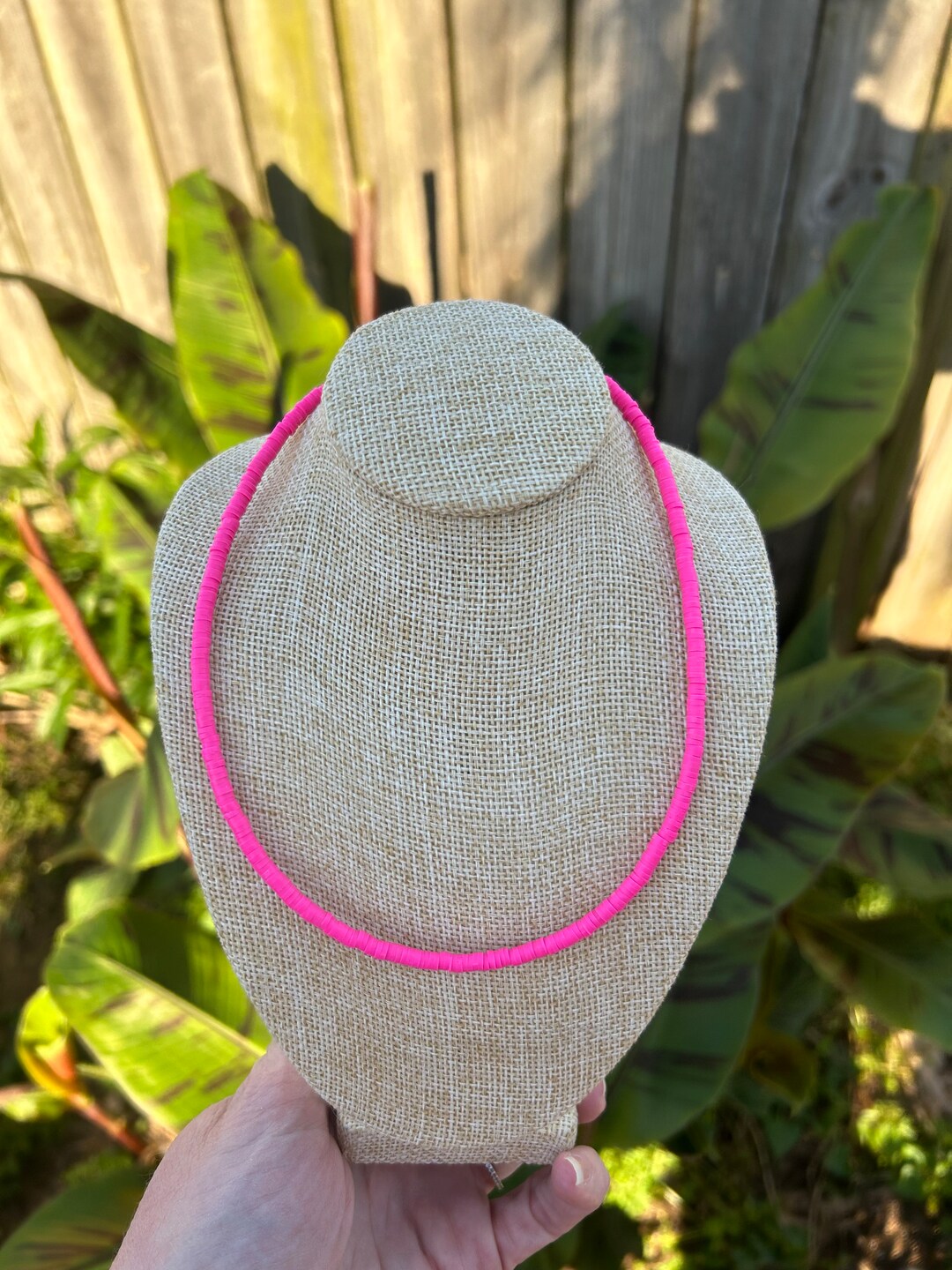 Hot Pink Heishi Beaded Necklace - Heishi Beaded Choker - Rubber Disc ...