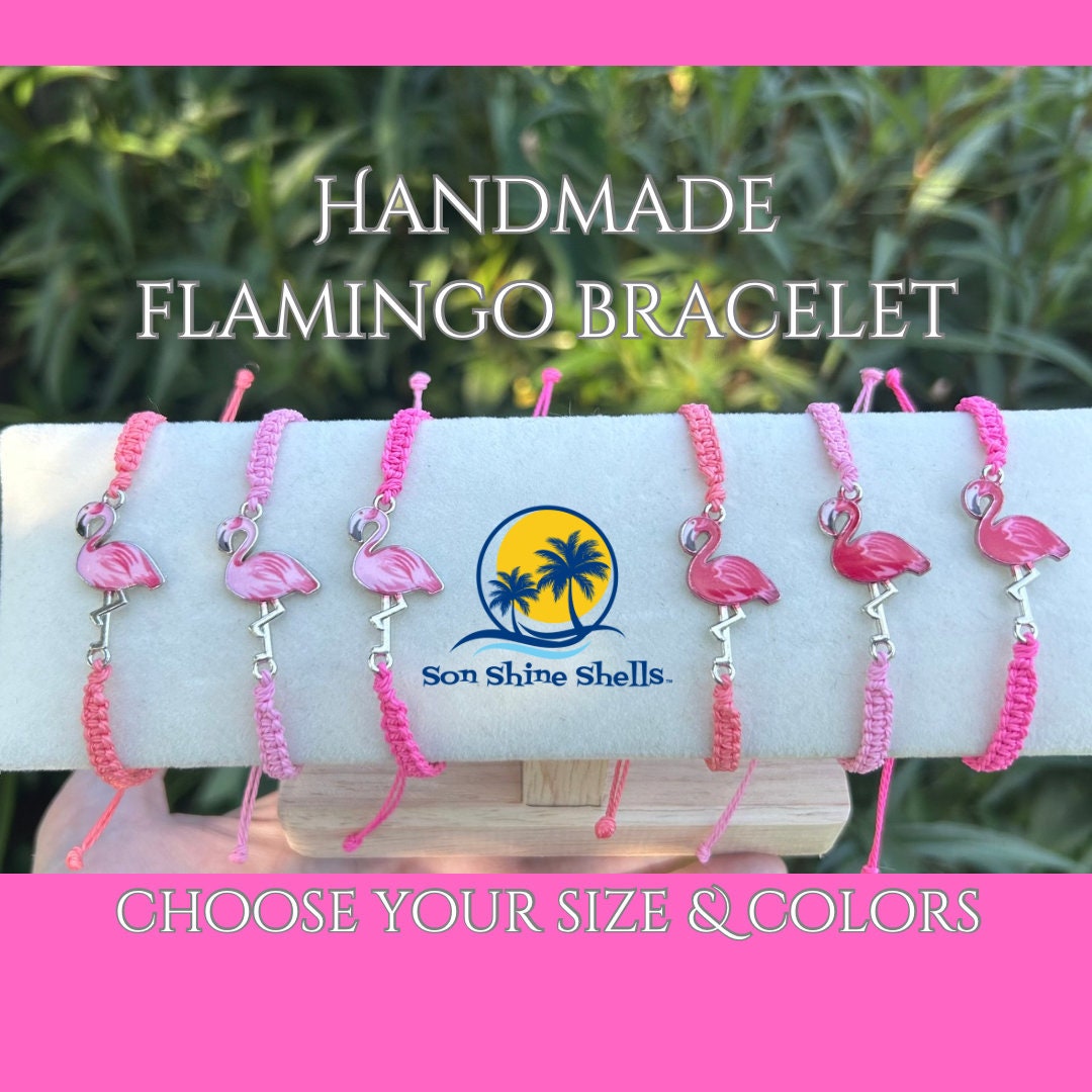 Pink Flamingo Macrame Adjustable Bracelet Waxed Cord Bracelet Flamingo ...