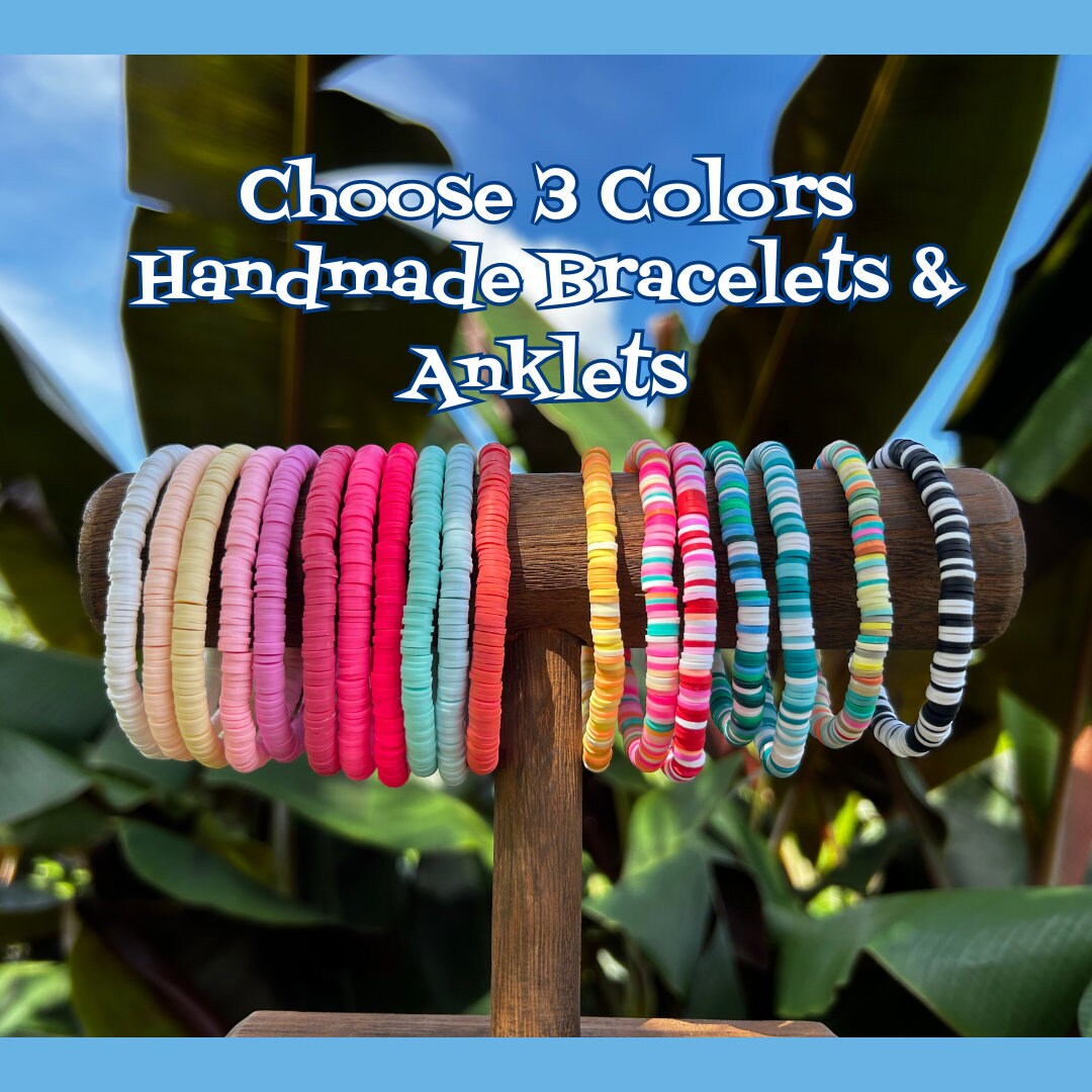 Heishi Beaded Stretch Bracelets or Anklets 3 Pack, Handmade Beaded ...