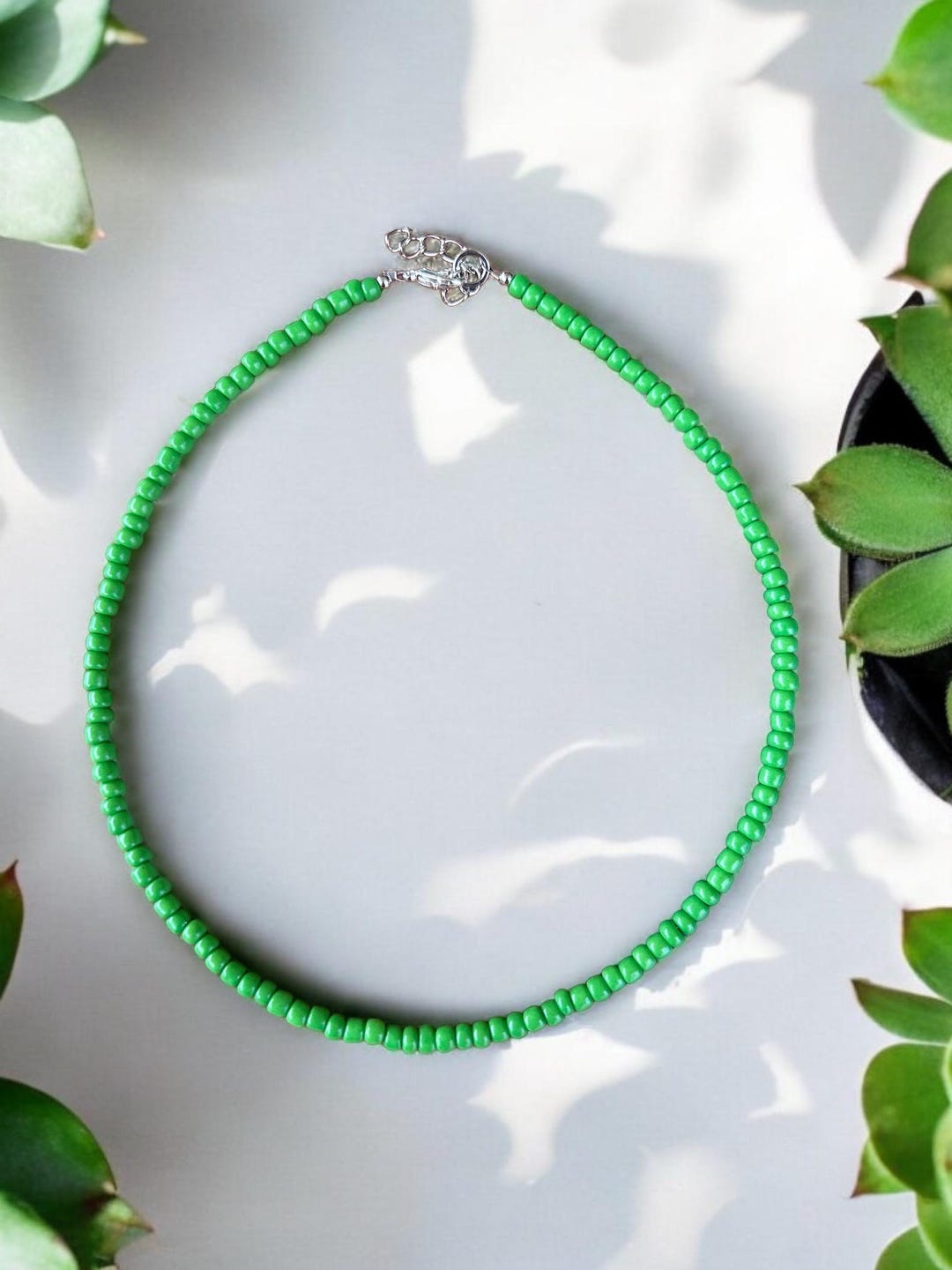 Kelly Green Seed Bead Necklace - Any Length, Green Choker - Etsy