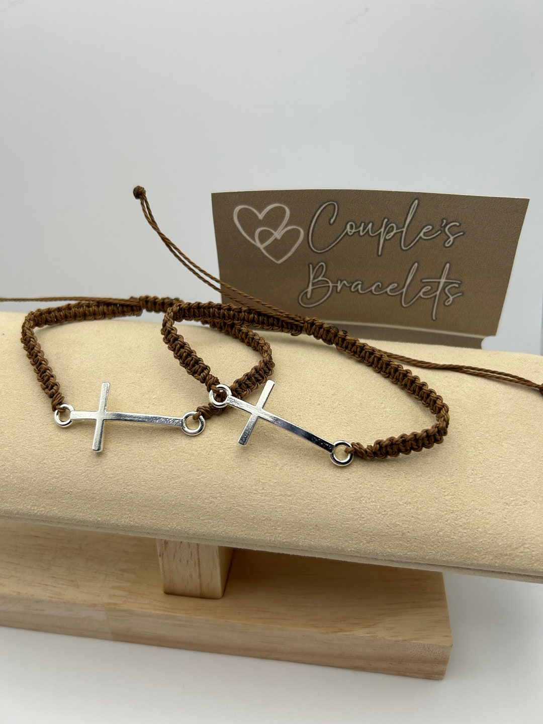 Couples Silver Cross Brown Macrame Adjustable Bracelets Cross Bracelet ...